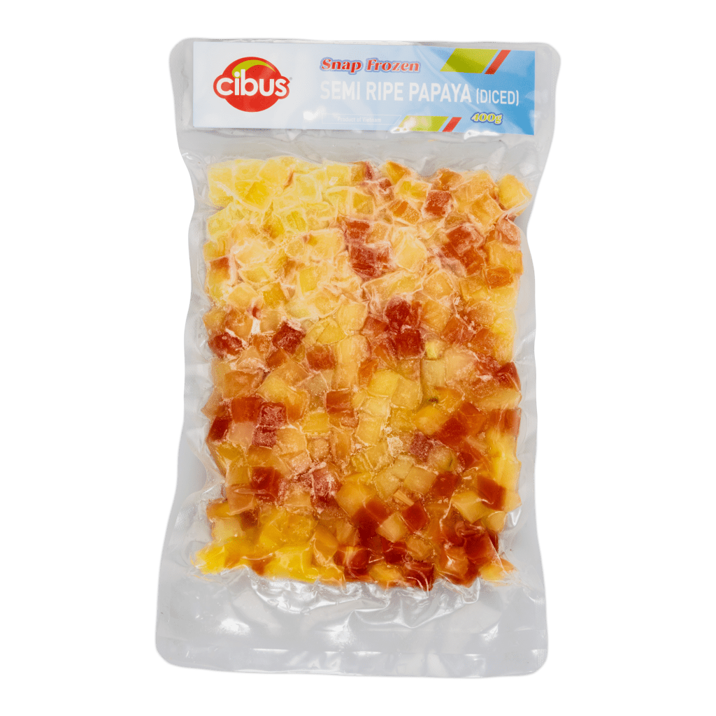 Cibus Snap Frozen Semi Ripe Papaya (Diced) (400g x 25 packs) - Cibus Foods